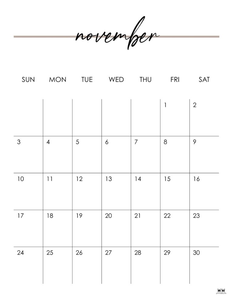 November 2024 Calendars - 50 FREE Printables | Printabulls