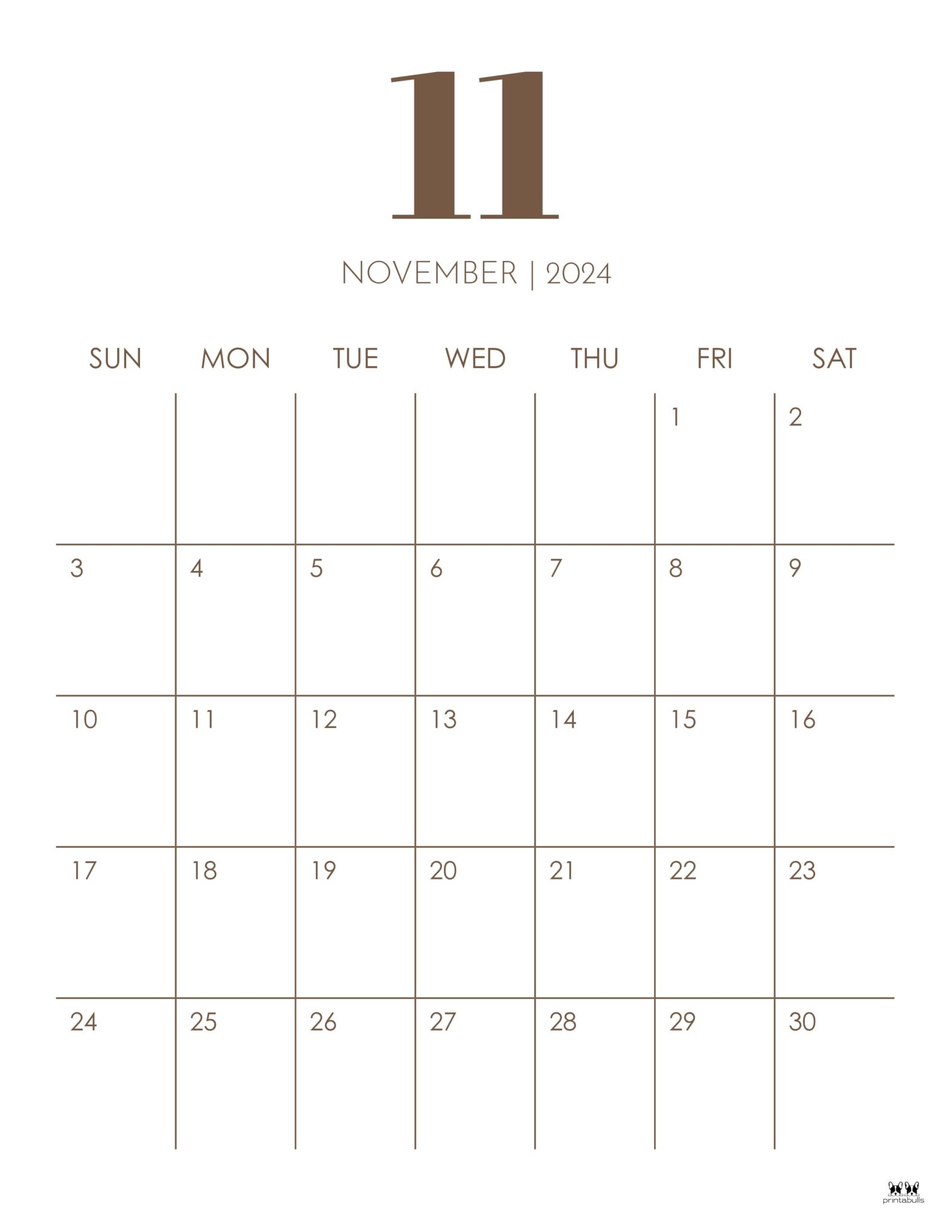 November 2024 Calendars - 50 FREE Printables | Printabulls