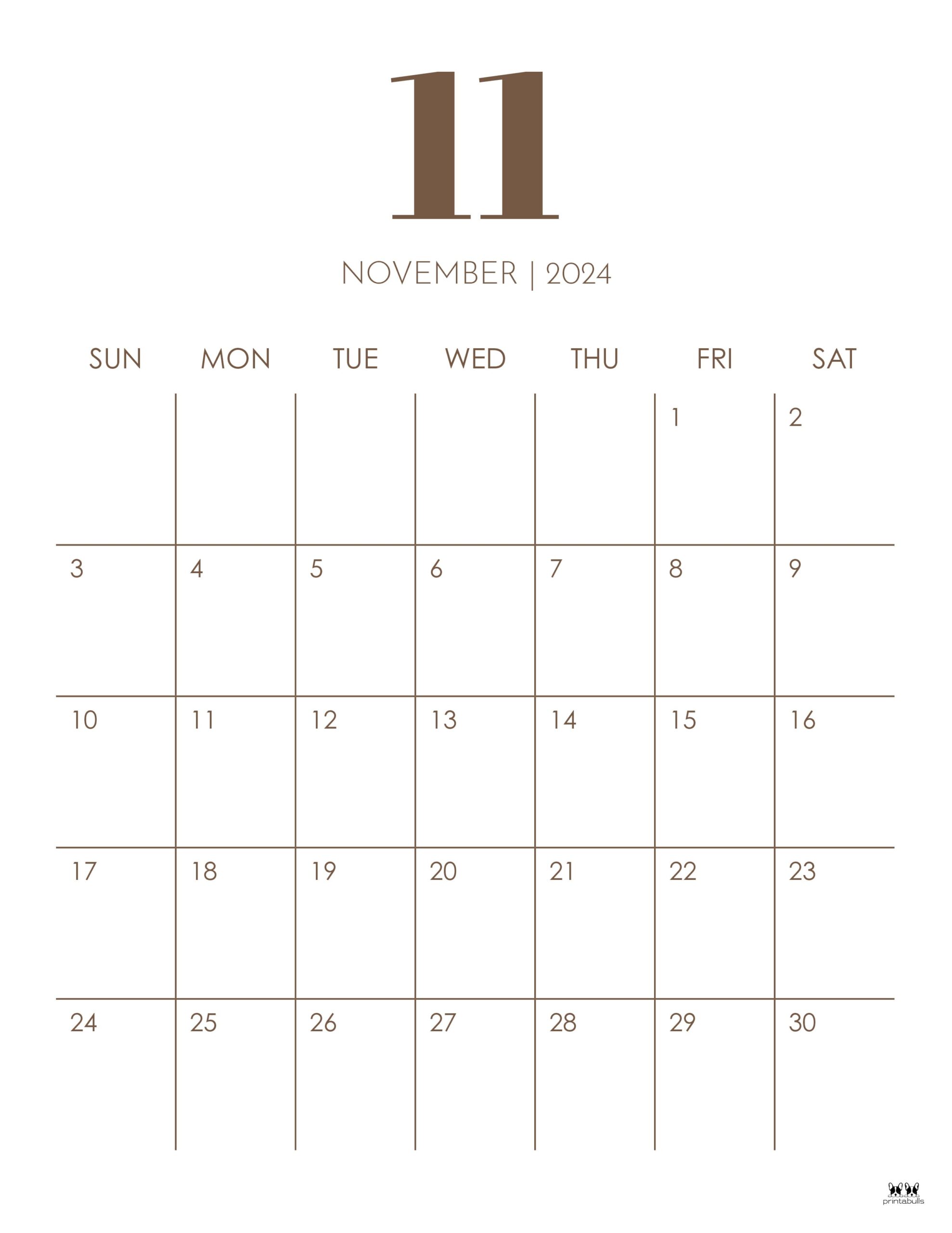 November 2024 Calendars - 50 FREE Printables | Printabulls