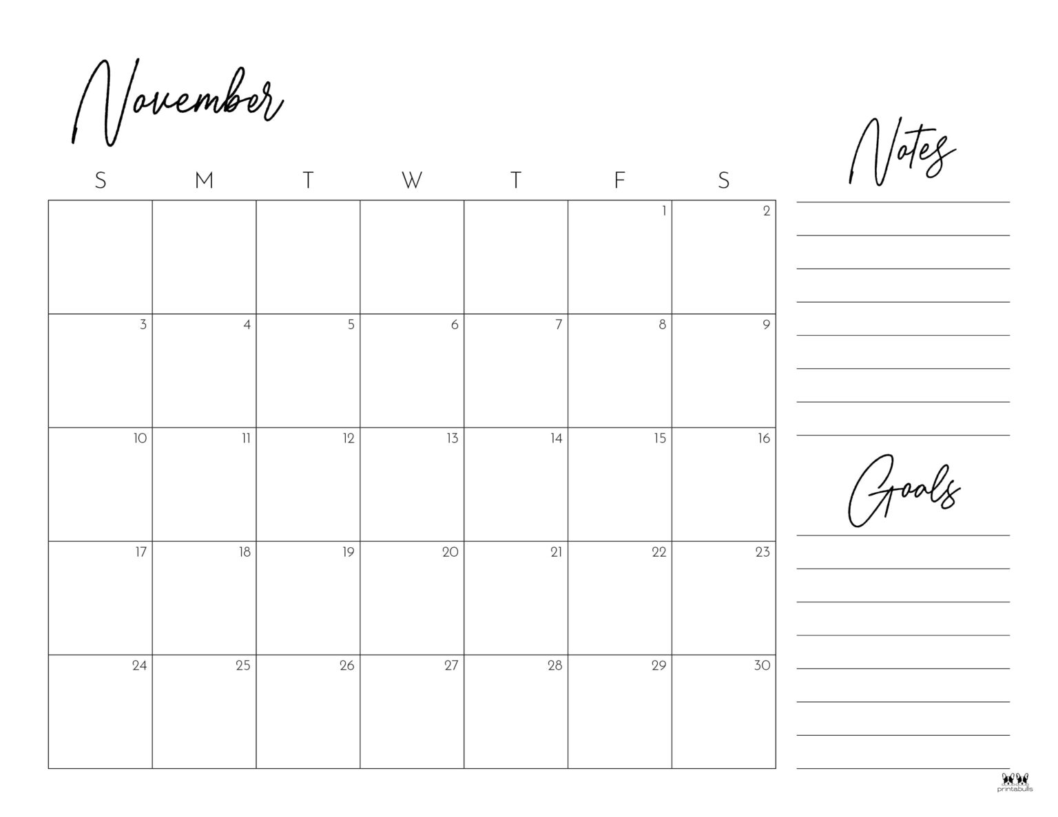 November 2024 Calendars - 50 FREE Printables | Printabulls