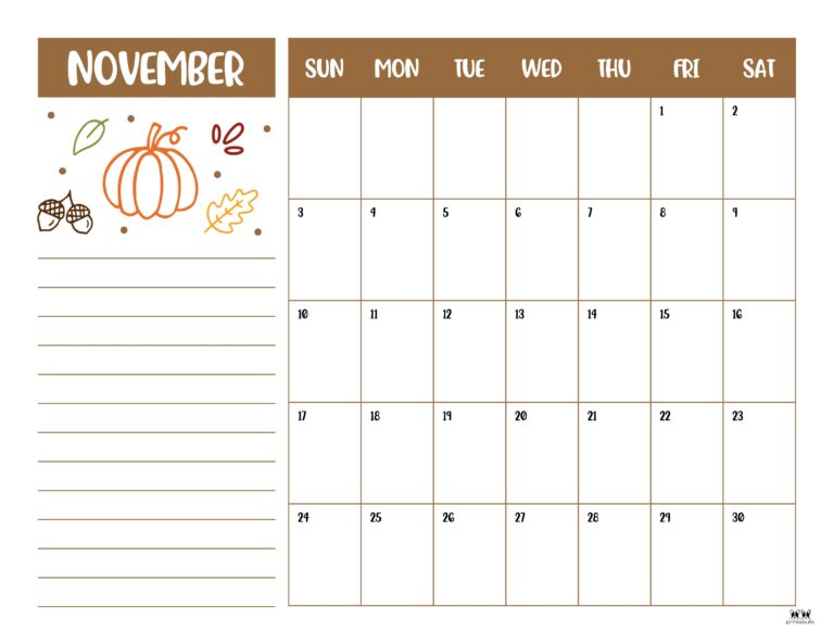 November 2024 Calendars - 50 FREE Printables | Printabulls