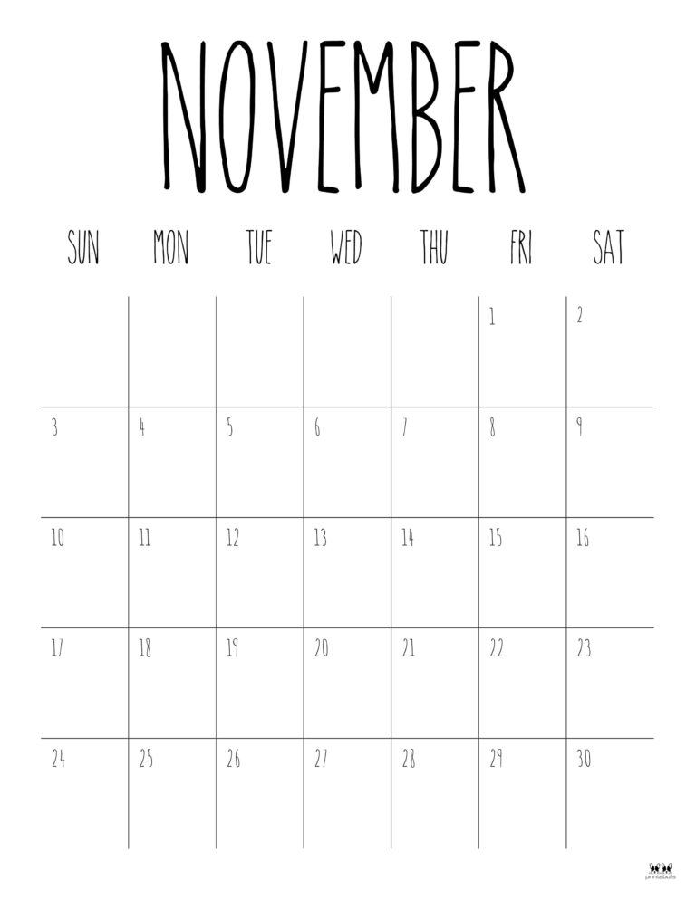 November 2024 Calendars - 50 FREE Printables | Printabulls