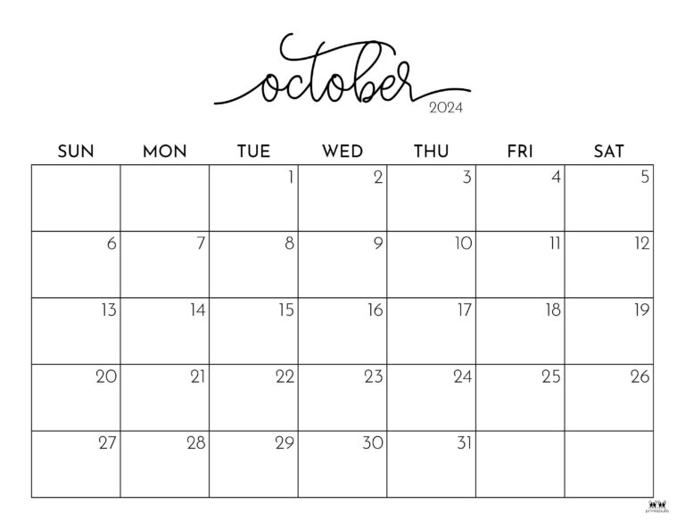 October 2024 Calendars - 50 FREE Printables | Printabulls