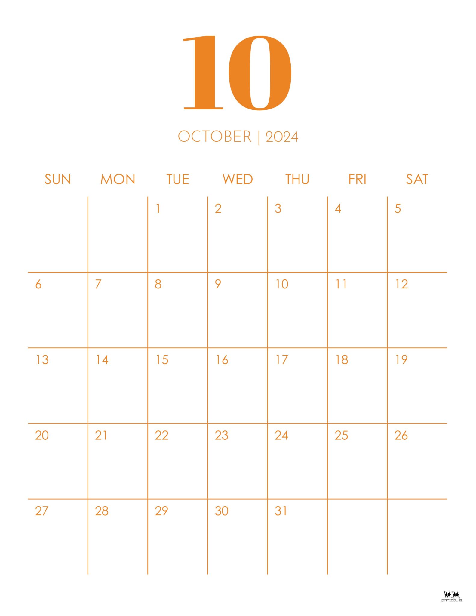 October 2024 Calendars - 50 FREE Printables | Printabulls