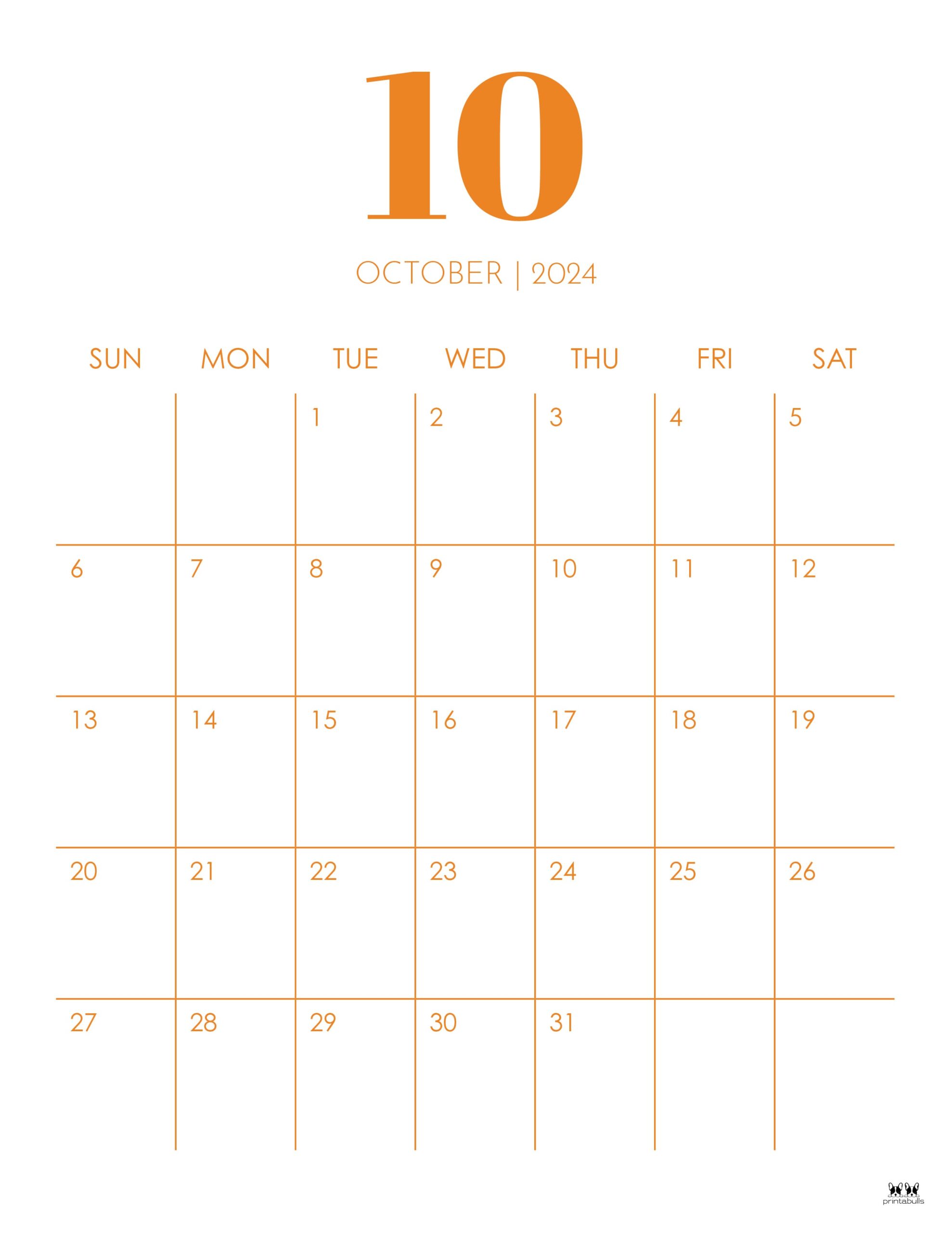 October 2024 Calendars - 50 FREE Printables | Printabulls