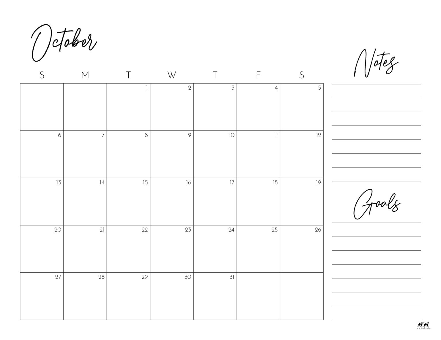 October 2024 Calendars - 50 FREE Printables | Printabulls