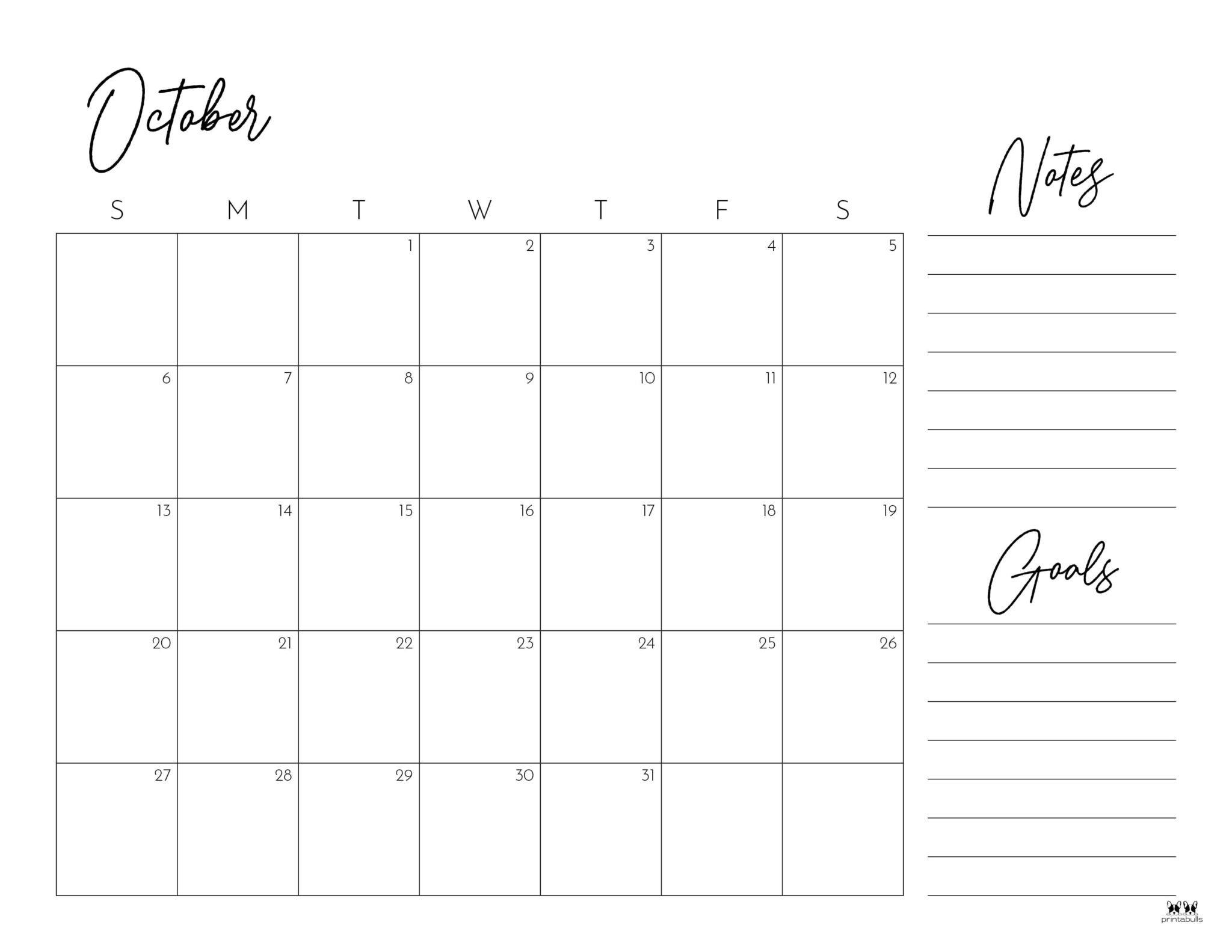 October 2024 Calendars - 50 FREE Printables | Printabulls