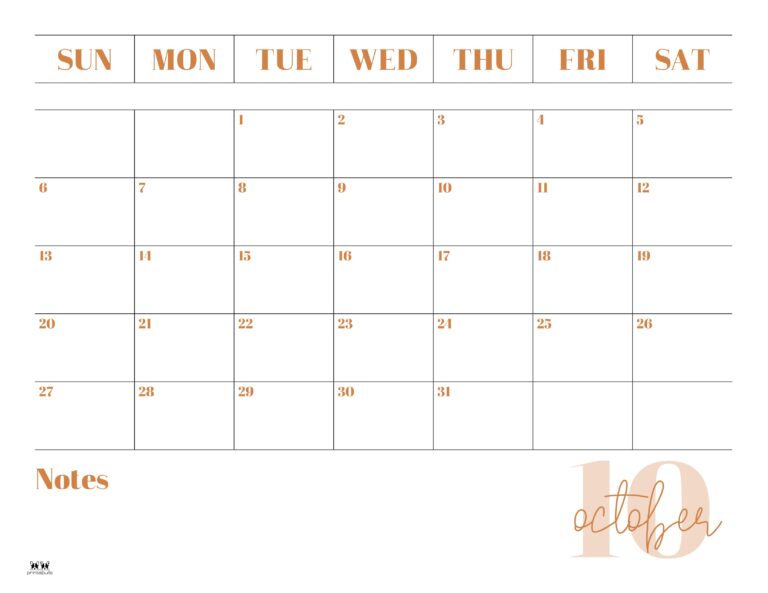 October 2024 Calendars - 50 FREE Printables | Printabulls