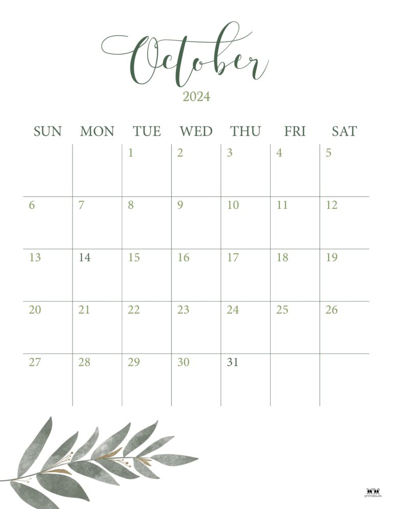 October 2024 Calendars - 50 FREE Printables | Printabulls