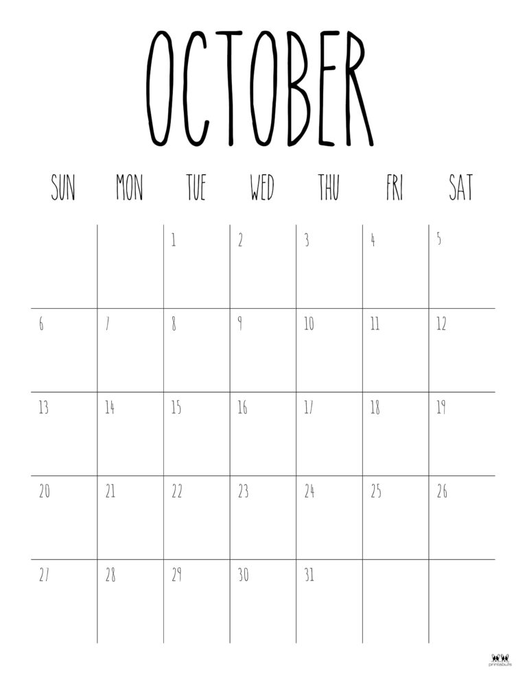 October 2024 Calendars - 50 FREE Printables | Printabulls
