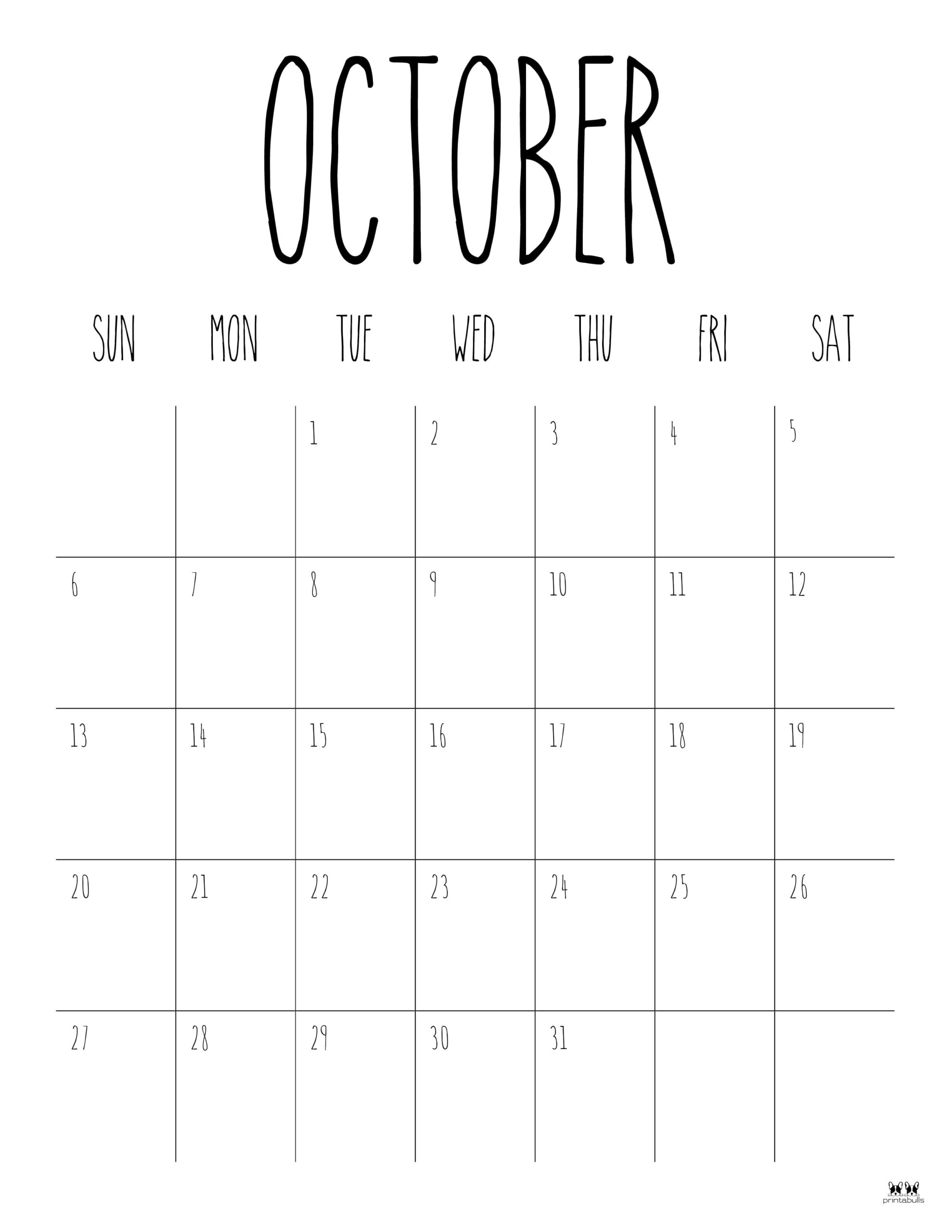 October 2024 Calendars - 50 FREE Printables | Printabulls