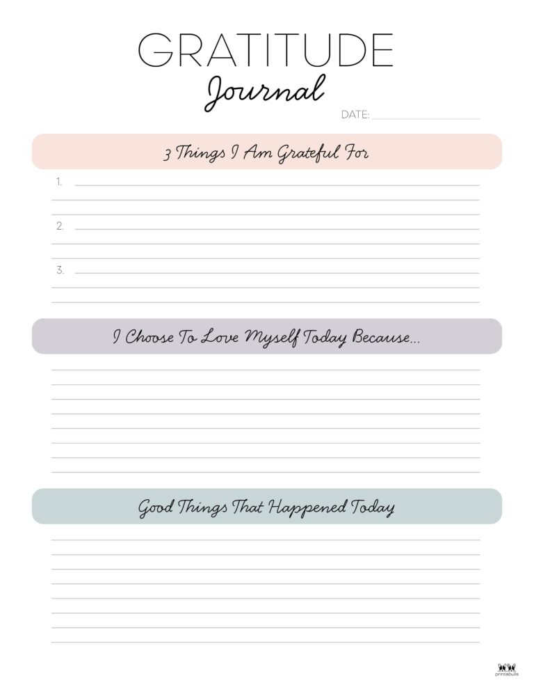 Gratitude Journal Templates - 18 FREE Printables | Printabulls