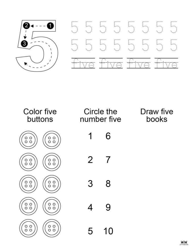 Number 5 Tracing Worksheets - 15 FREE Pages | Printabulls