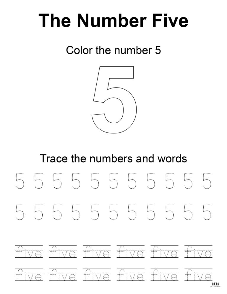 Number 5 Tracing Worksheets - 15 FREE Pages | Printabulls