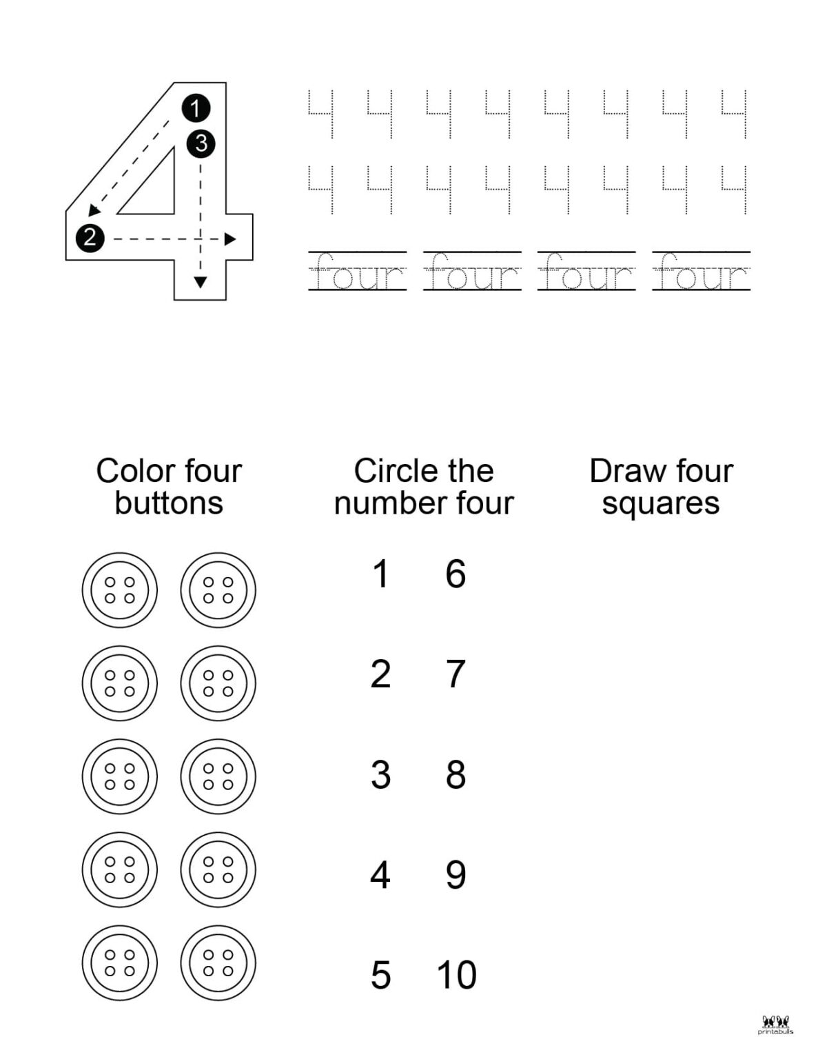 Number 4 Tracing Worksheets - 15 FREE Pages | Printabulls