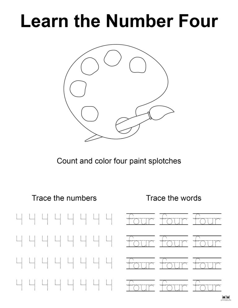 Number 4 Tracing Worksheets - 15 FREE Pages | Printabulls