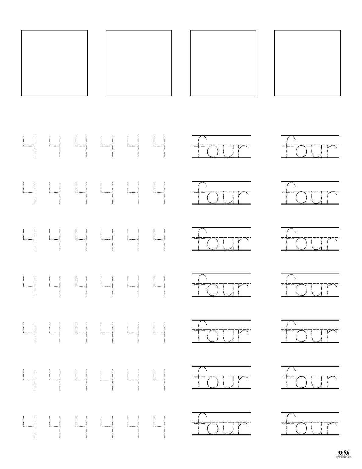Number 4 Tracing Worksheets - 15 FREE Pages | Printabulls