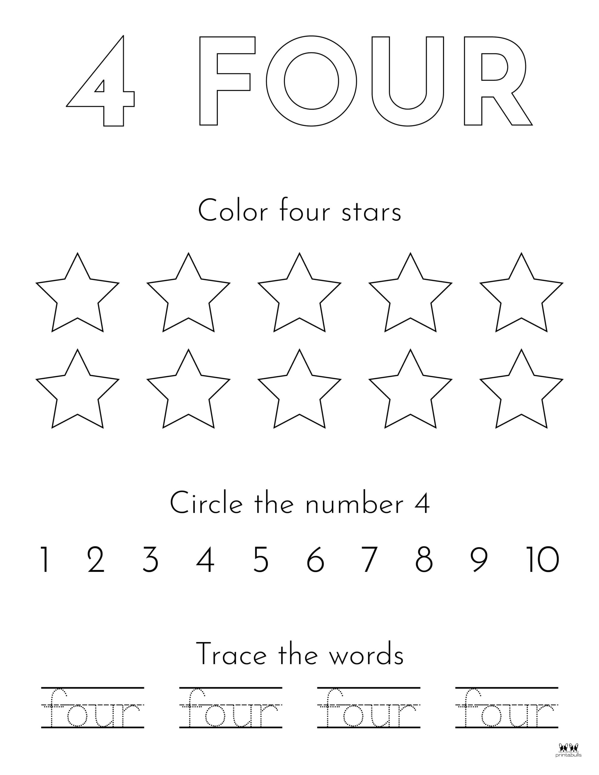 Number 4 Tracing Worksheets - 15 FREE Pages | Printabulls