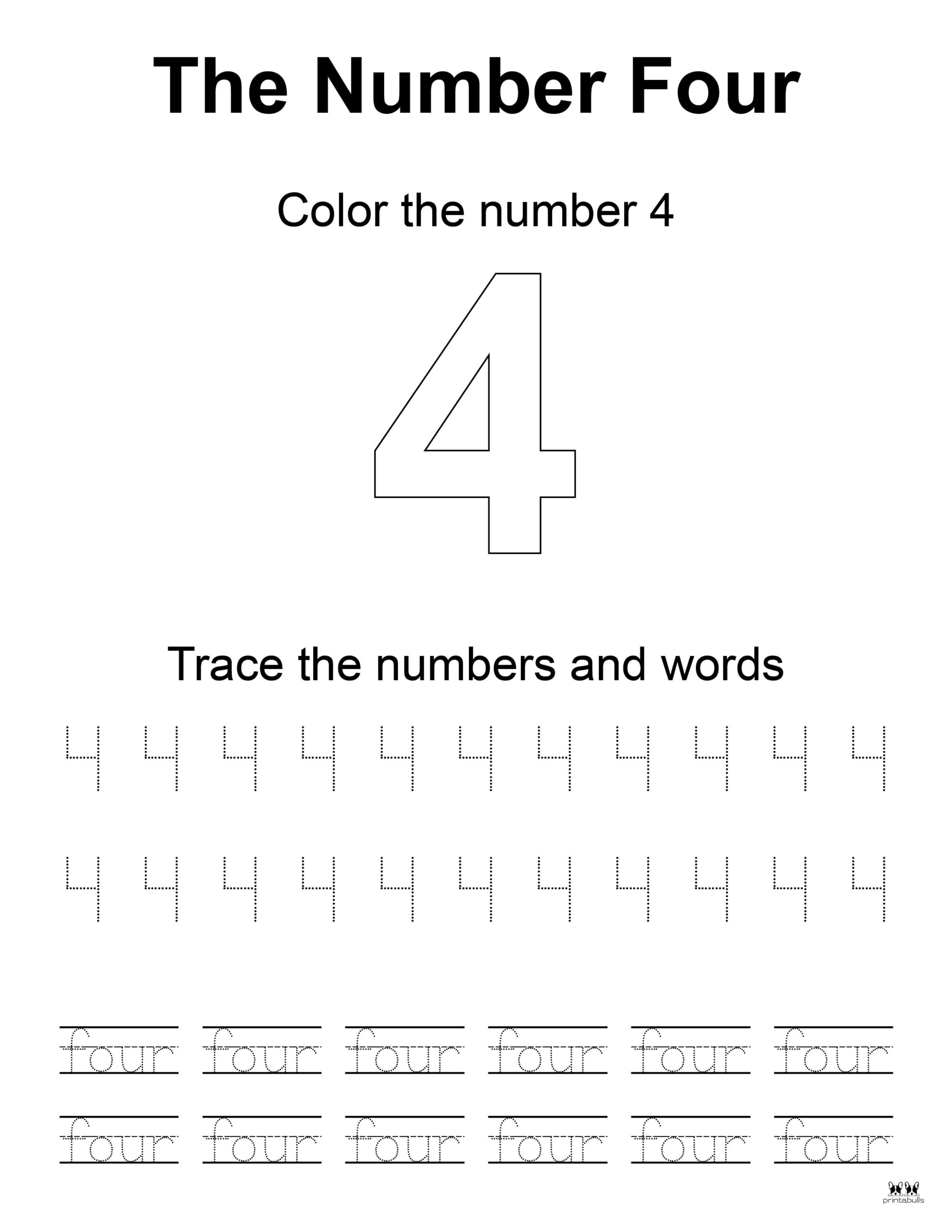 Number 4 Tracing Worksheets - 15 FREE Pages | Printabulls