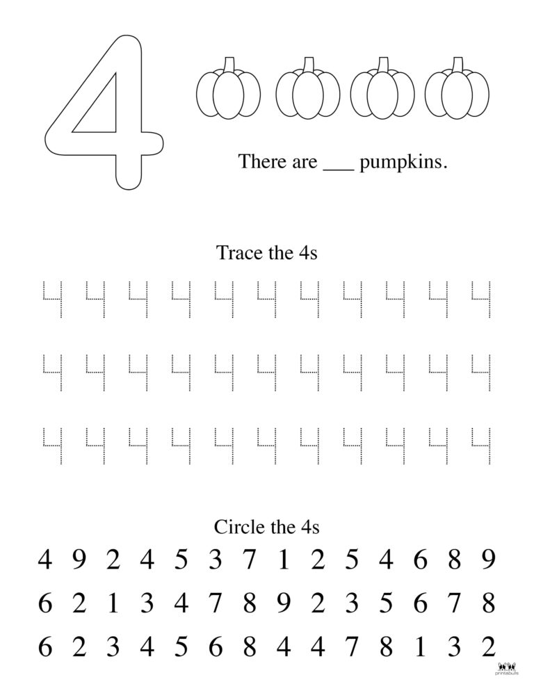 Number 4 Tracing Worksheets - 15 FREE Pages | Printabulls