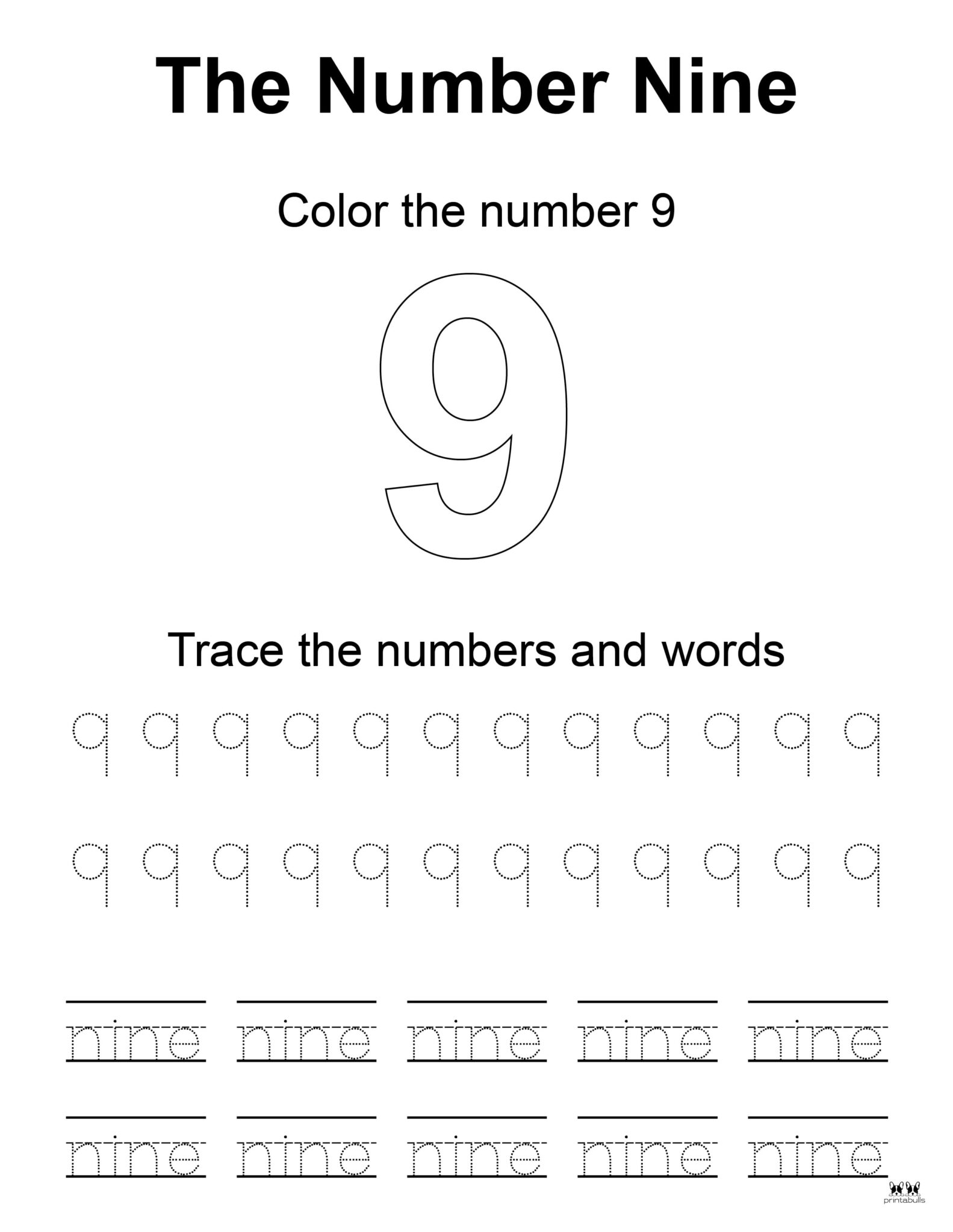 Number 9 Tracing Worksheets - 15 FREE Pages | Printabulls