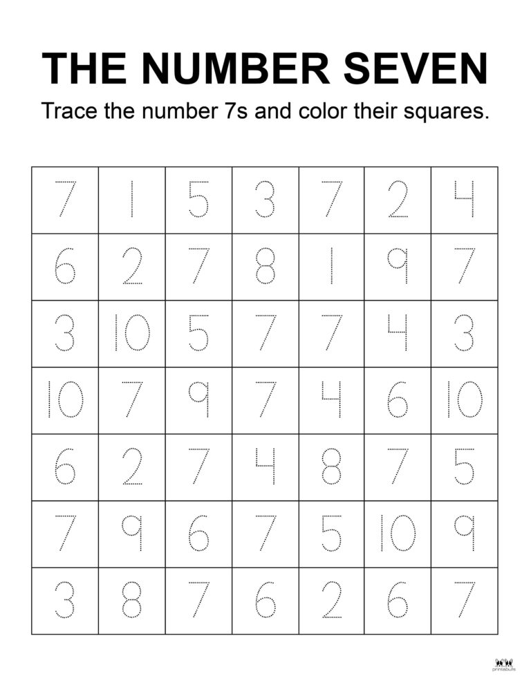 Number 7 Tracing Worksheets - 15 FREE Pages | Printabulls