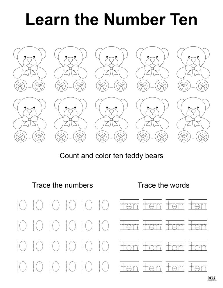 Number 10 Tracing Worksheets - 15 FREE Pages | Printabulls