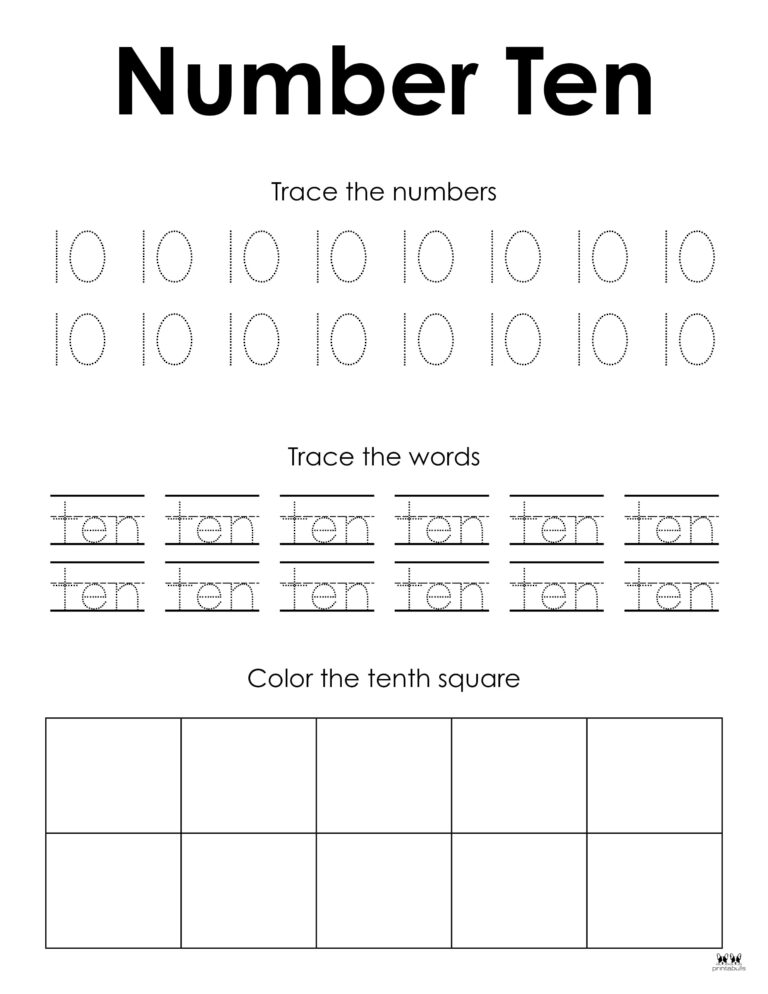 Number 10 Tracing Worksheets - 15 FREE Pages | Printabulls