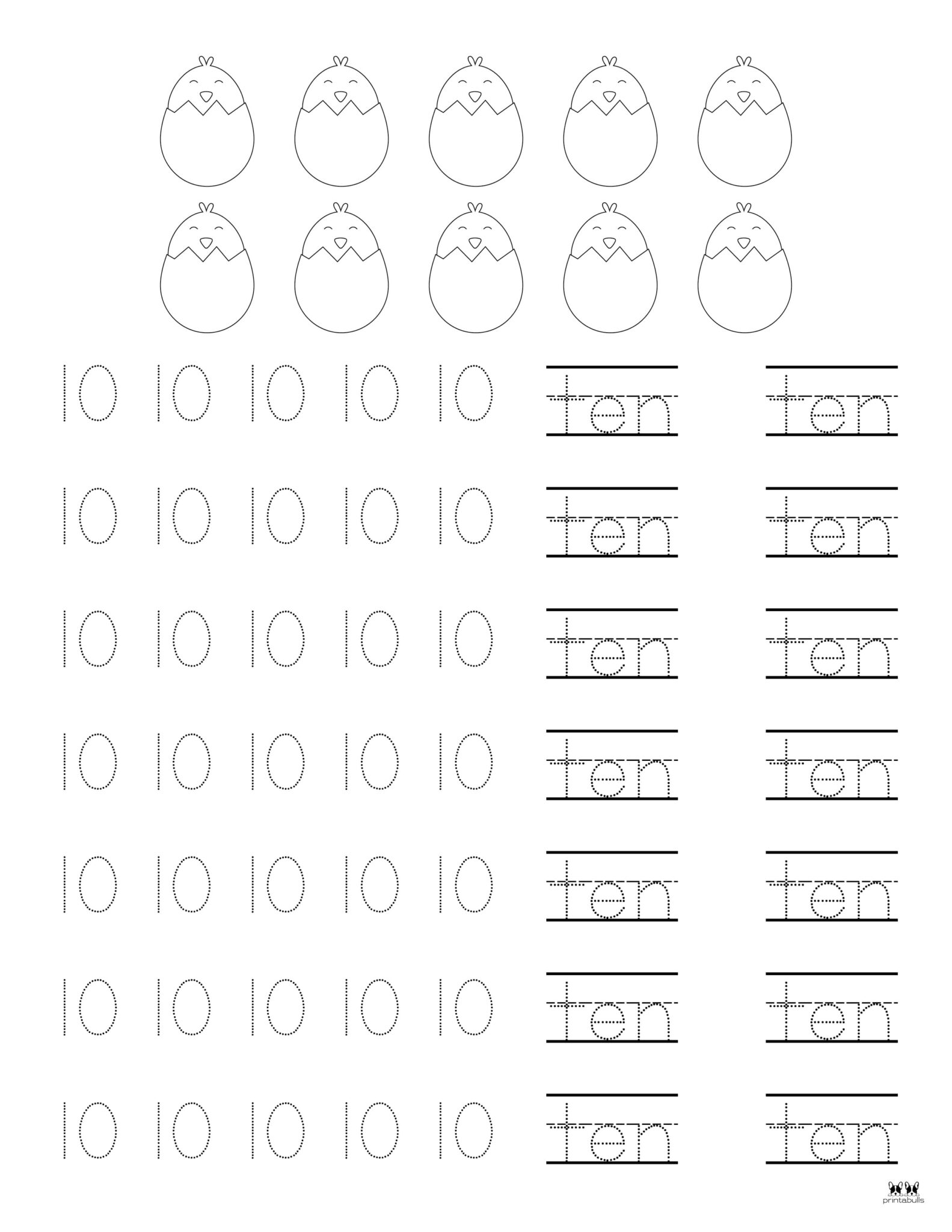 Number 10 Tracing Worksheets - 15 FREE Pages | Printabulls