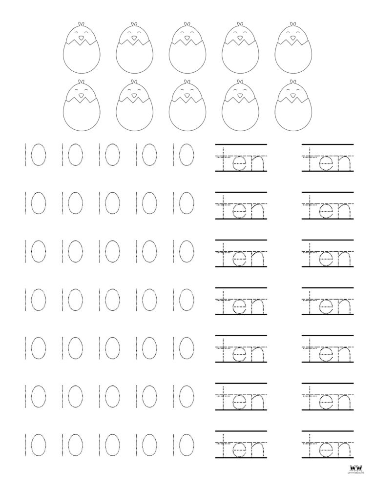 Number 10 Tracing Worksheets - 15 FREE Pages | Printabulls