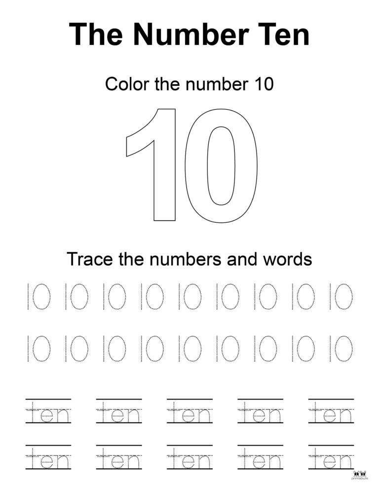 Number 10 Tracing Worksheets - 15 FREE Pages | Printabulls
