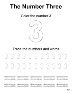 Number 3 Tracing Worksheets - 15 FREE Pages | Printabulls