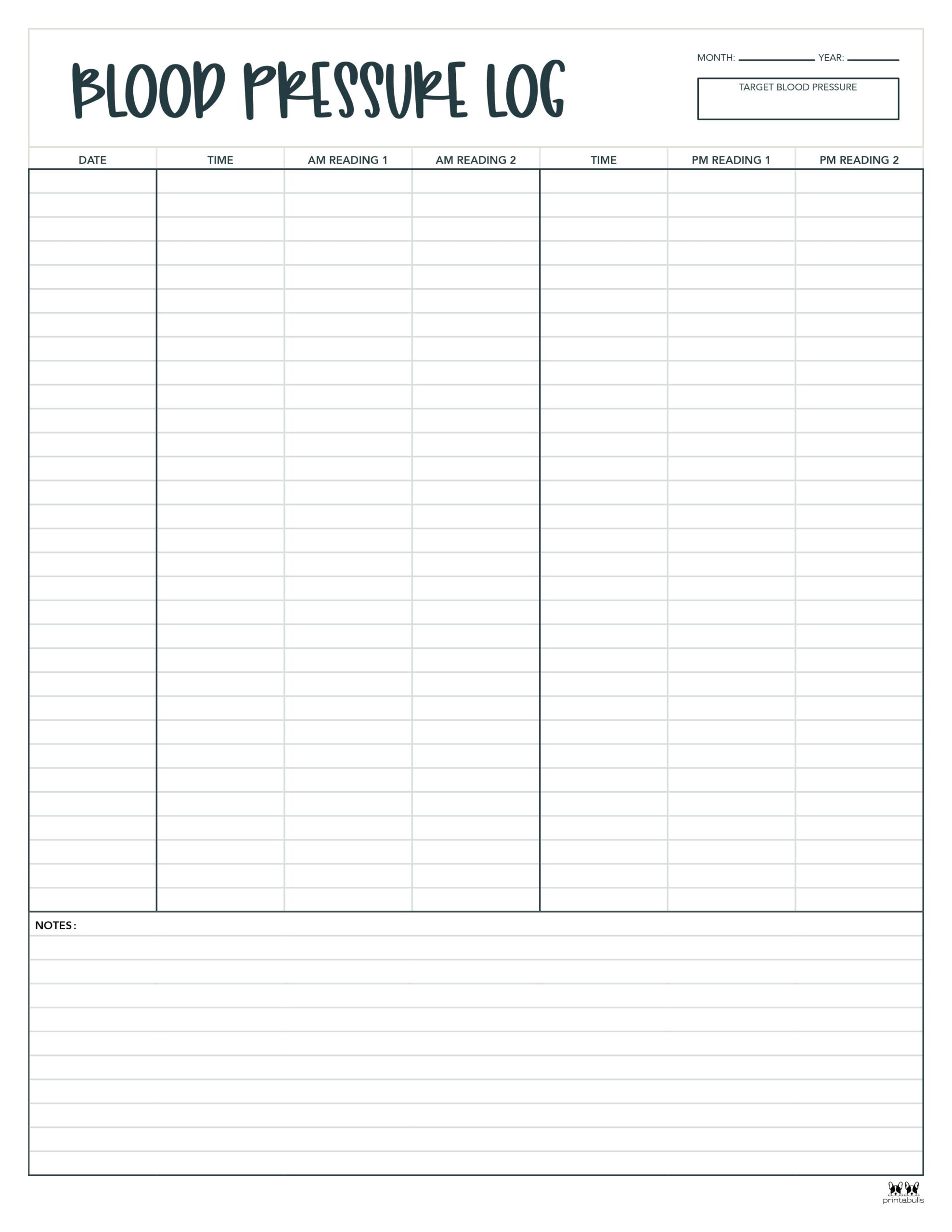 Blood Pressure Logs - 25 FREE Printables | Printabulls