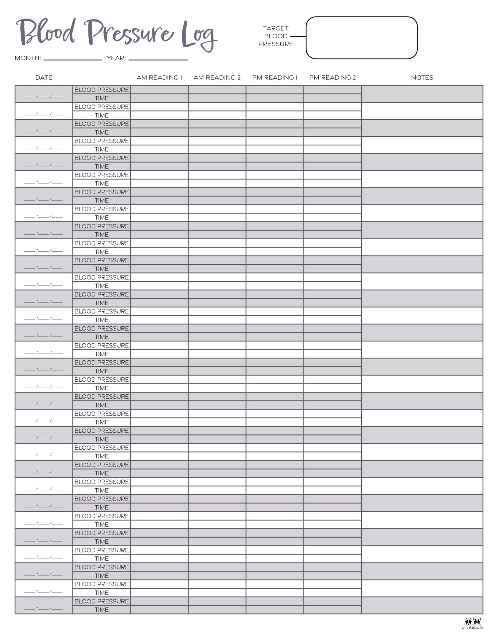 Blood Pressure Logs - 25 FREE Printables | Printabulls