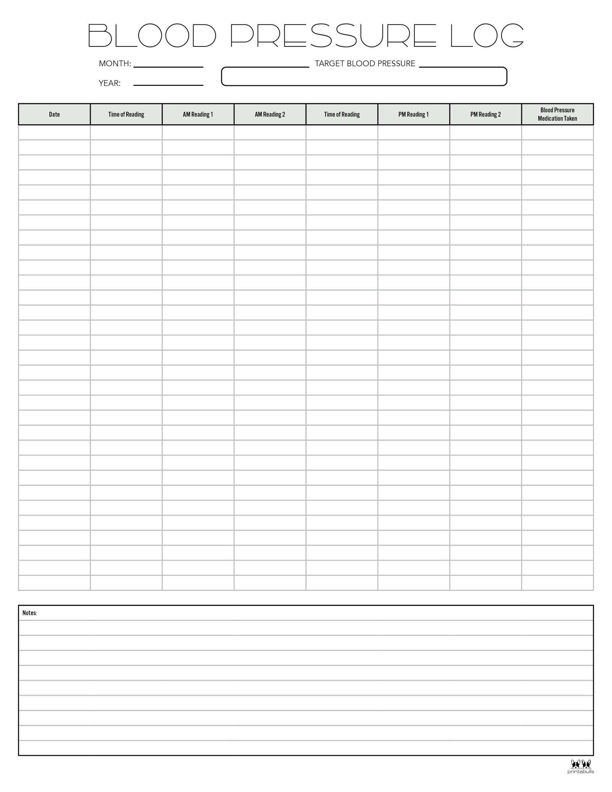 Blood Pressure Logs - 32 FREE Printables | Printabulls