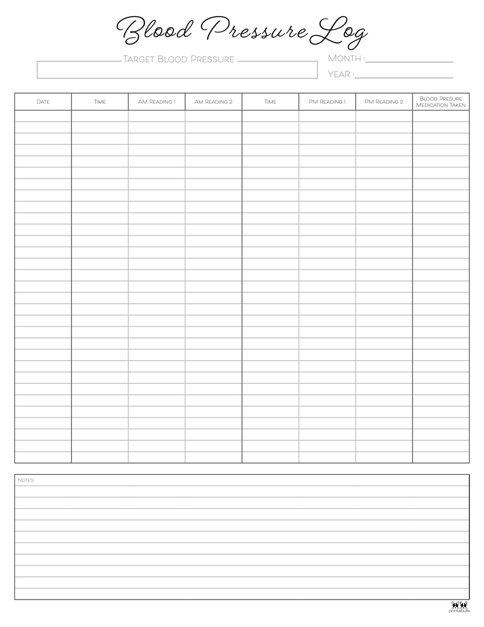 Blood Pressure Logs - 25 FREE Printables | Printabulls