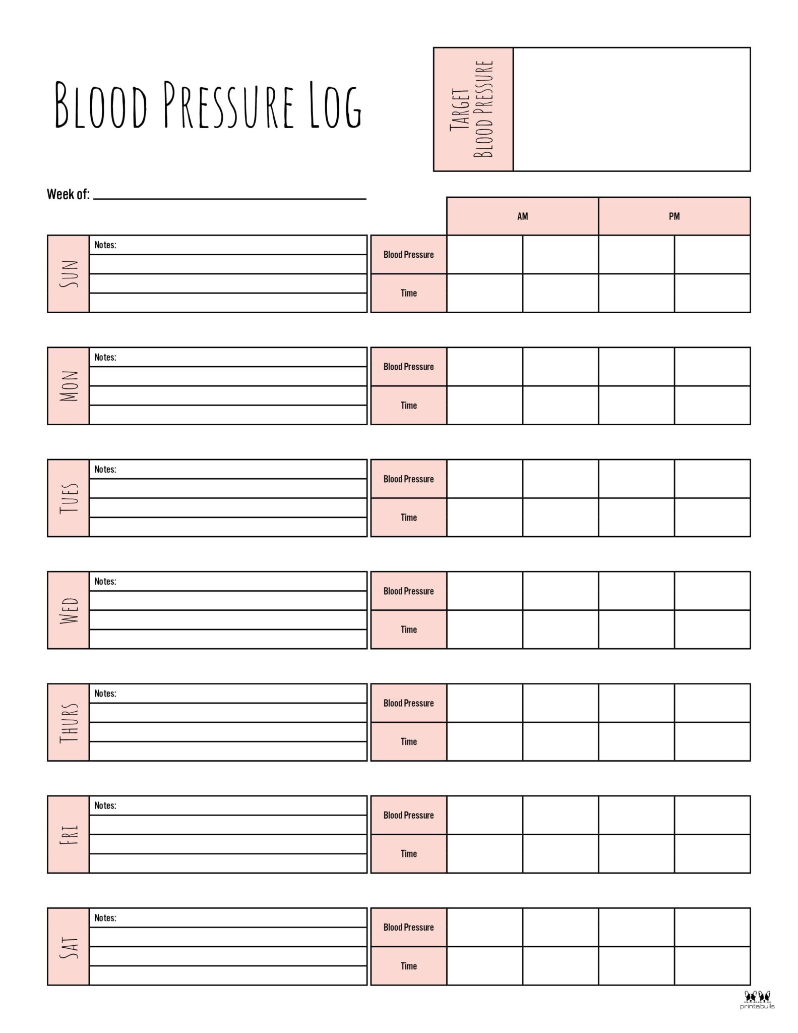 Blood Pressure Logs - 32 FREE Printables | Printabulls