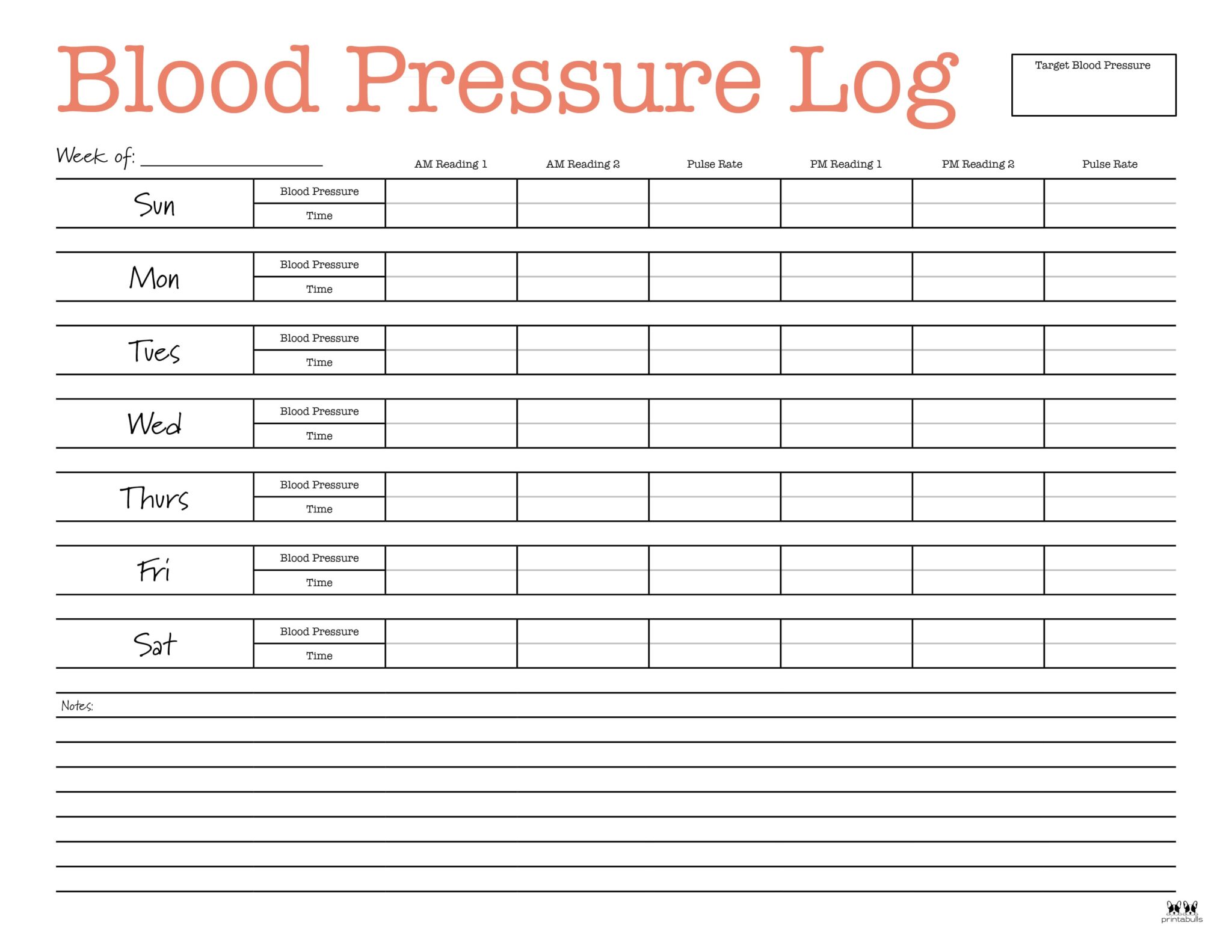Blood Pressure Logs - 25 FREE Printables | Printabulls