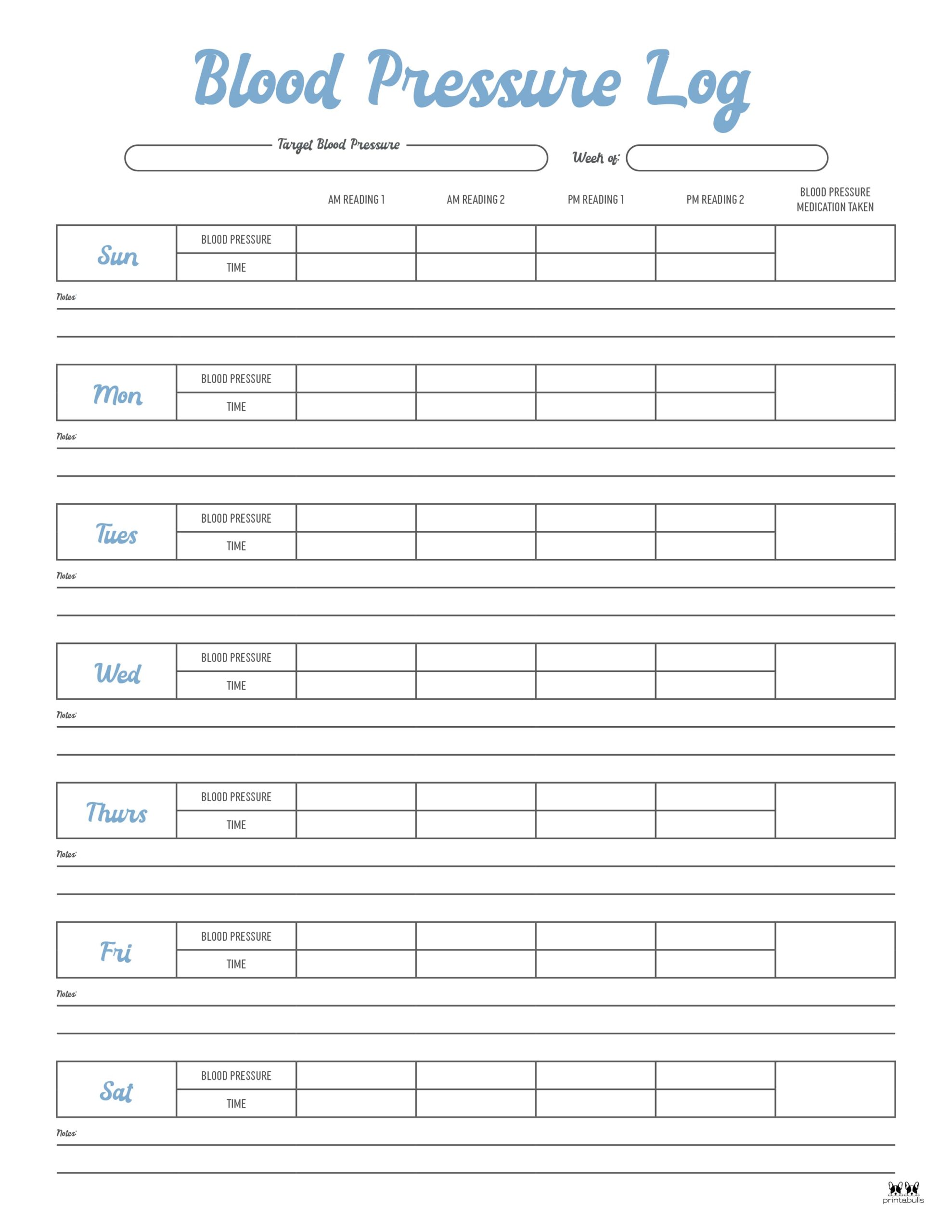 Blood Pressure Logs - 25 FREE Printables | Printabulls