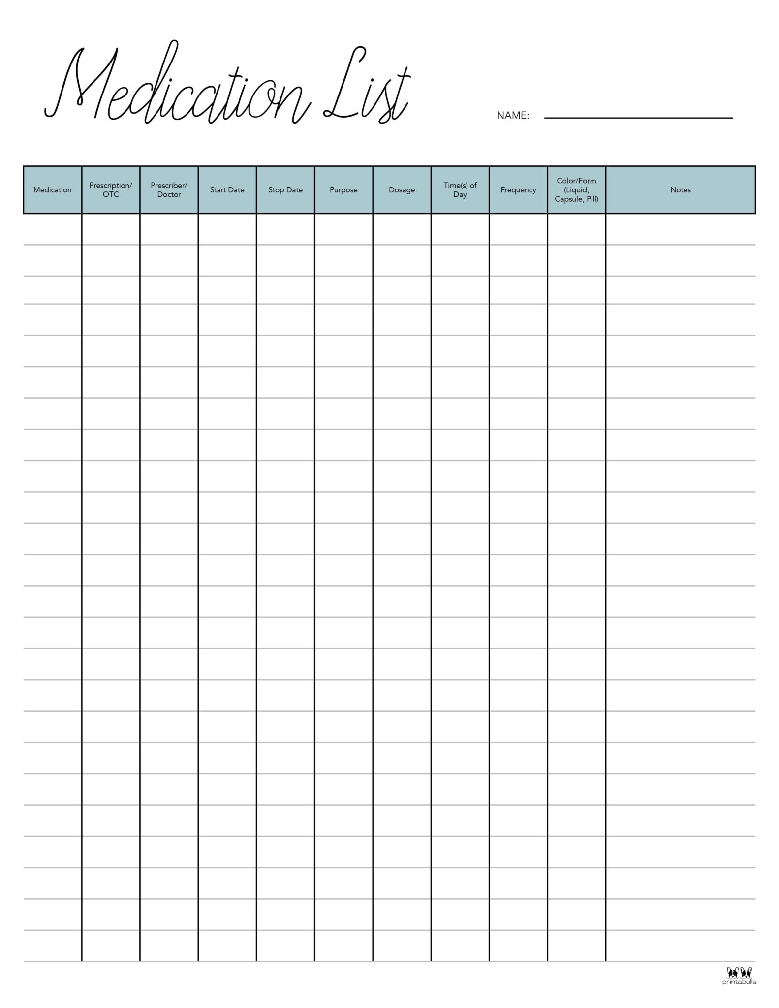 Medication List Templates - 25 FREE Printables | Printabulls