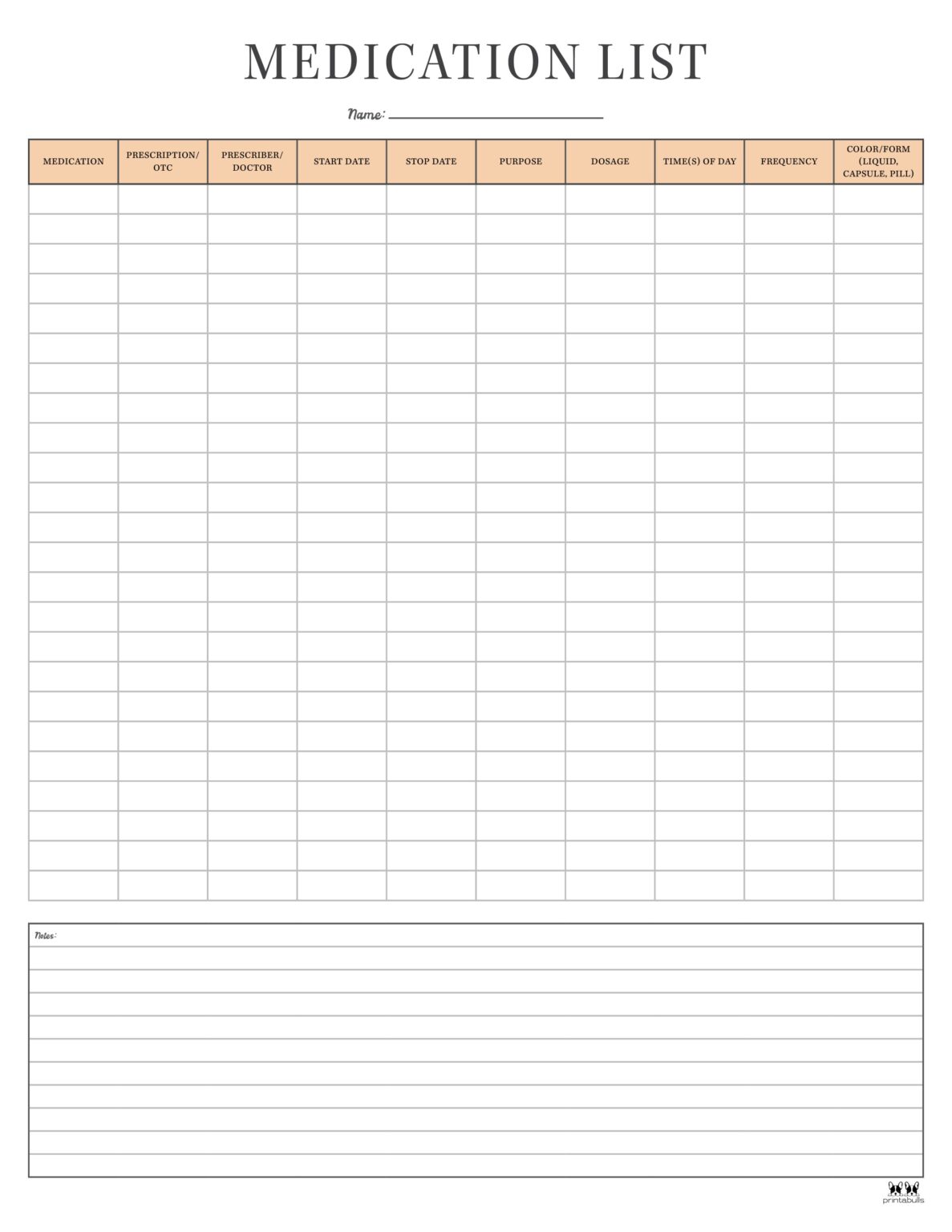 Medication List Templates - 25 FREE Printables | Printabulls