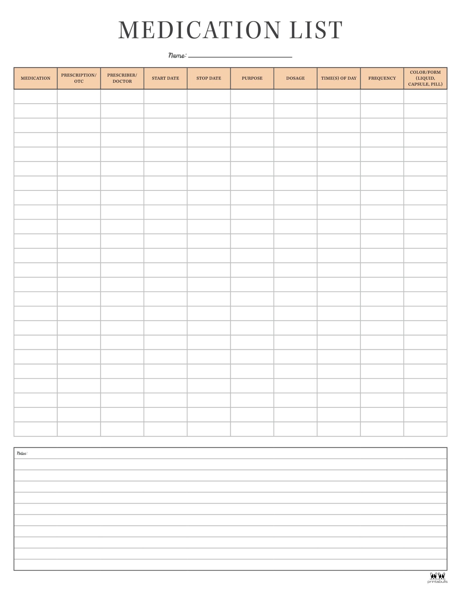 Medication List Templates - 25 FREE Printables | Printabulls