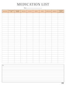 Medication List Templates - 25 FREE Printables | Printabulls
