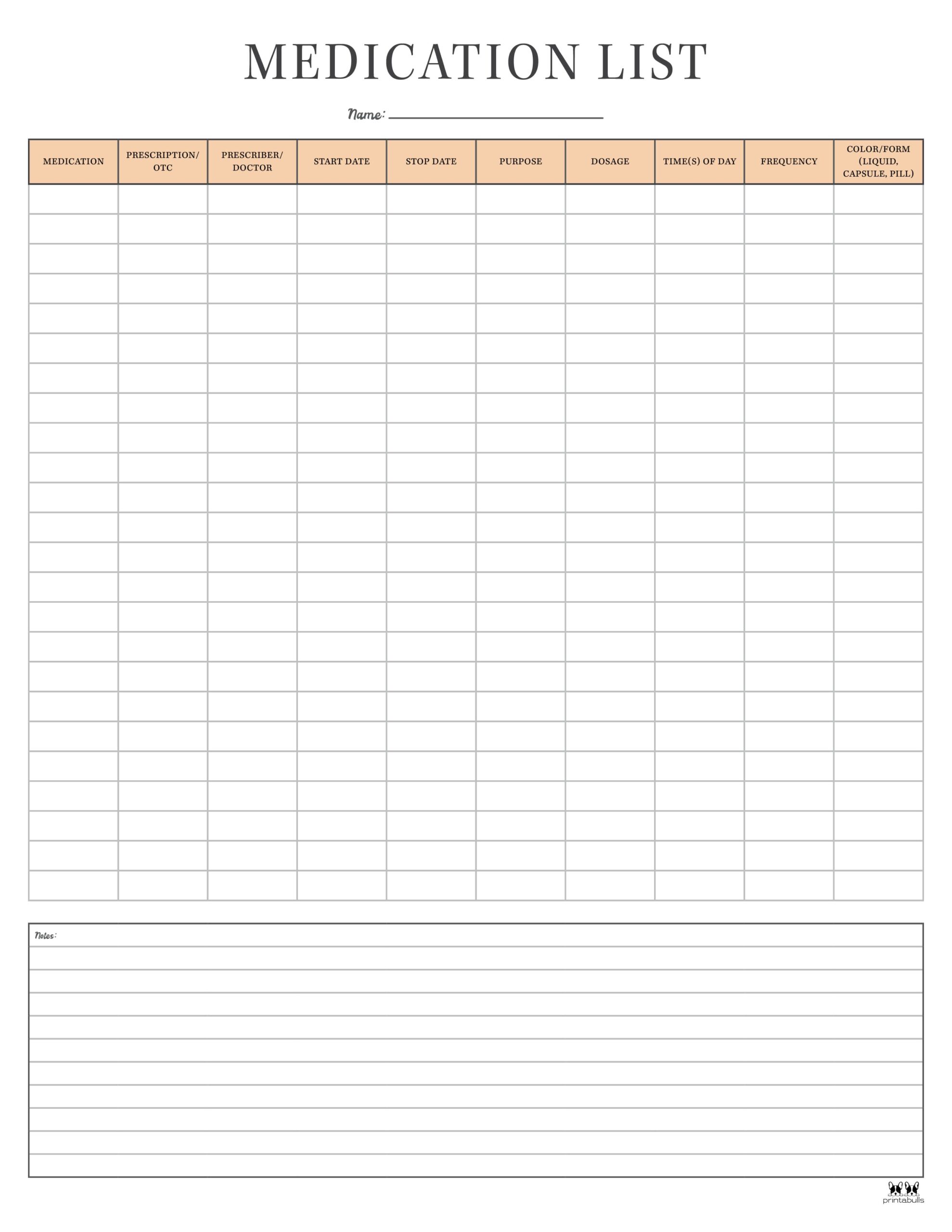 Medication List Templates - 25 FREE Printables | Printabulls