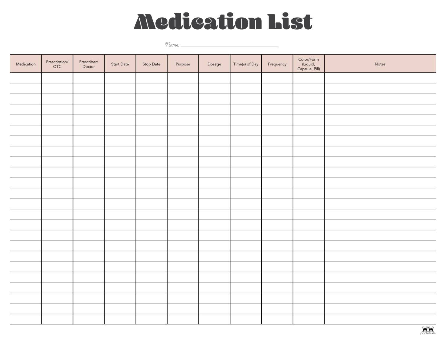 Medication List Templates - 25 FREE Printables | Printabulls