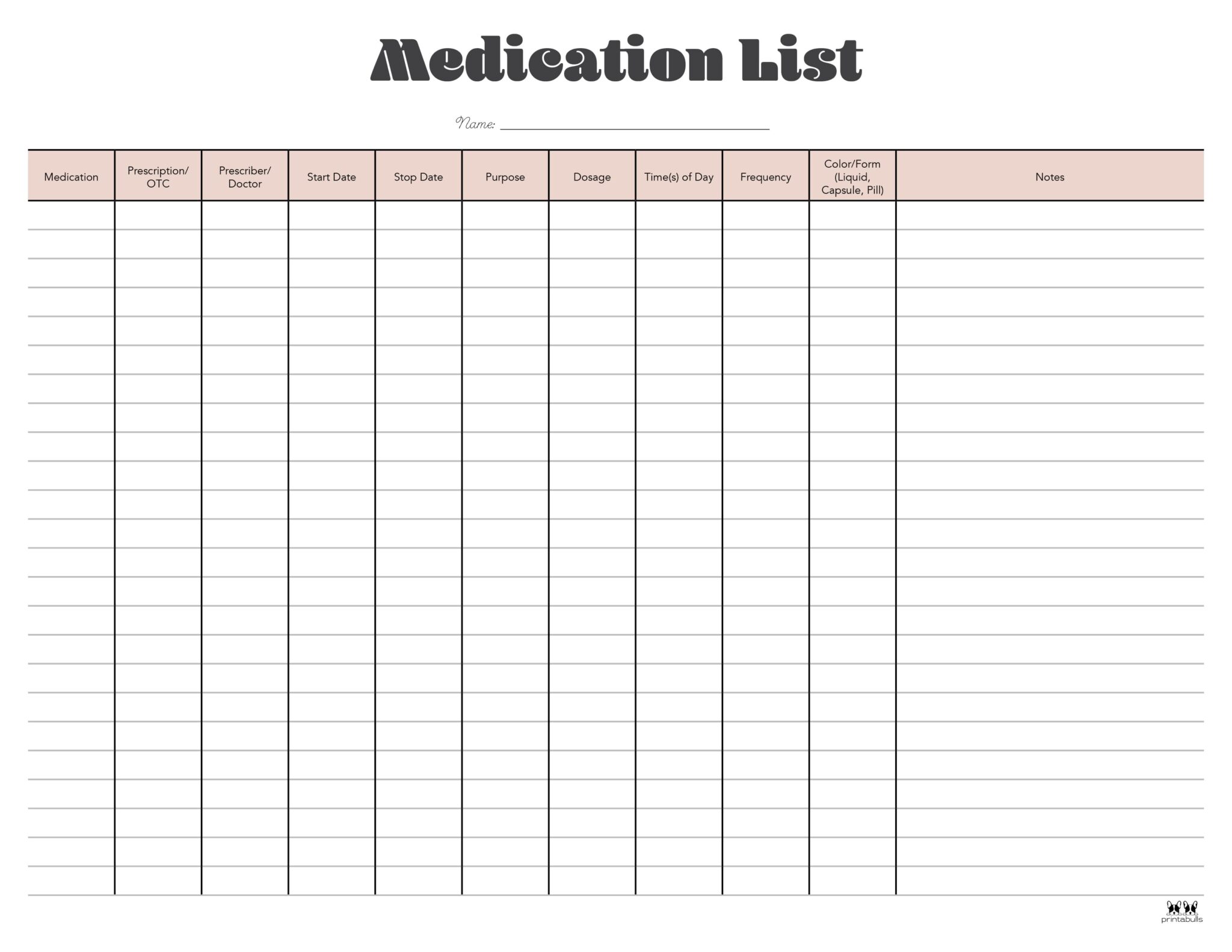 Medication List Templates - 25 FREE Printables | Printabulls