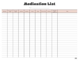Medication List Templates - 25 FREE Printables | Printabulls
