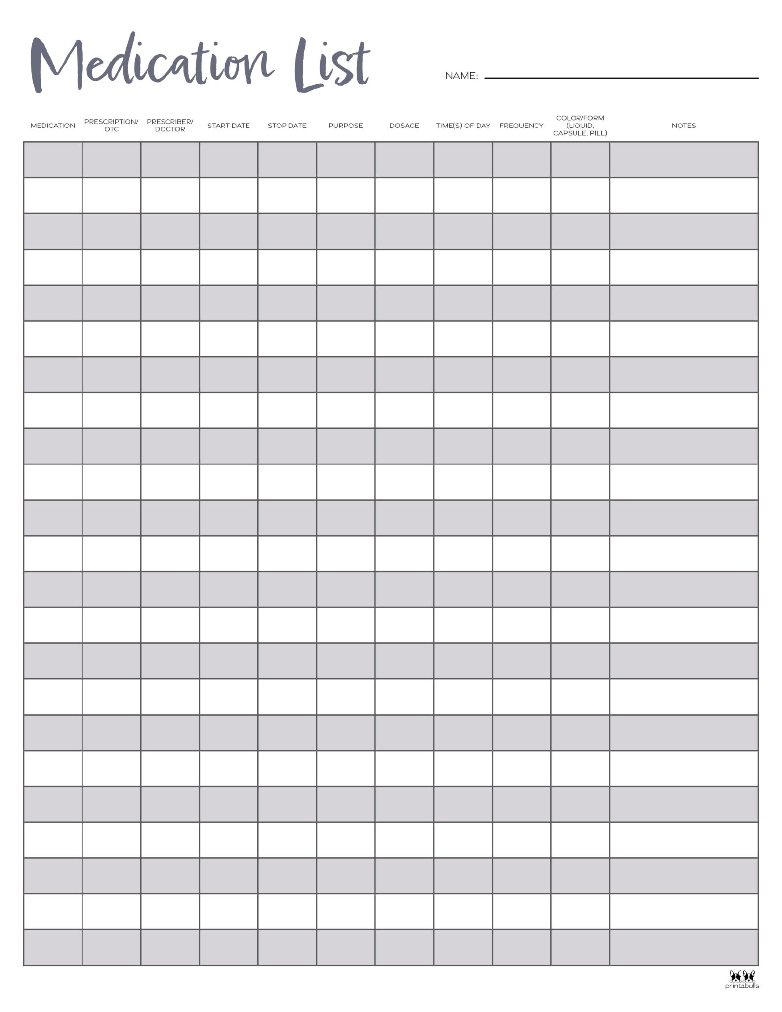 Medication List Templates - 25 FREE Printables | Printabulls