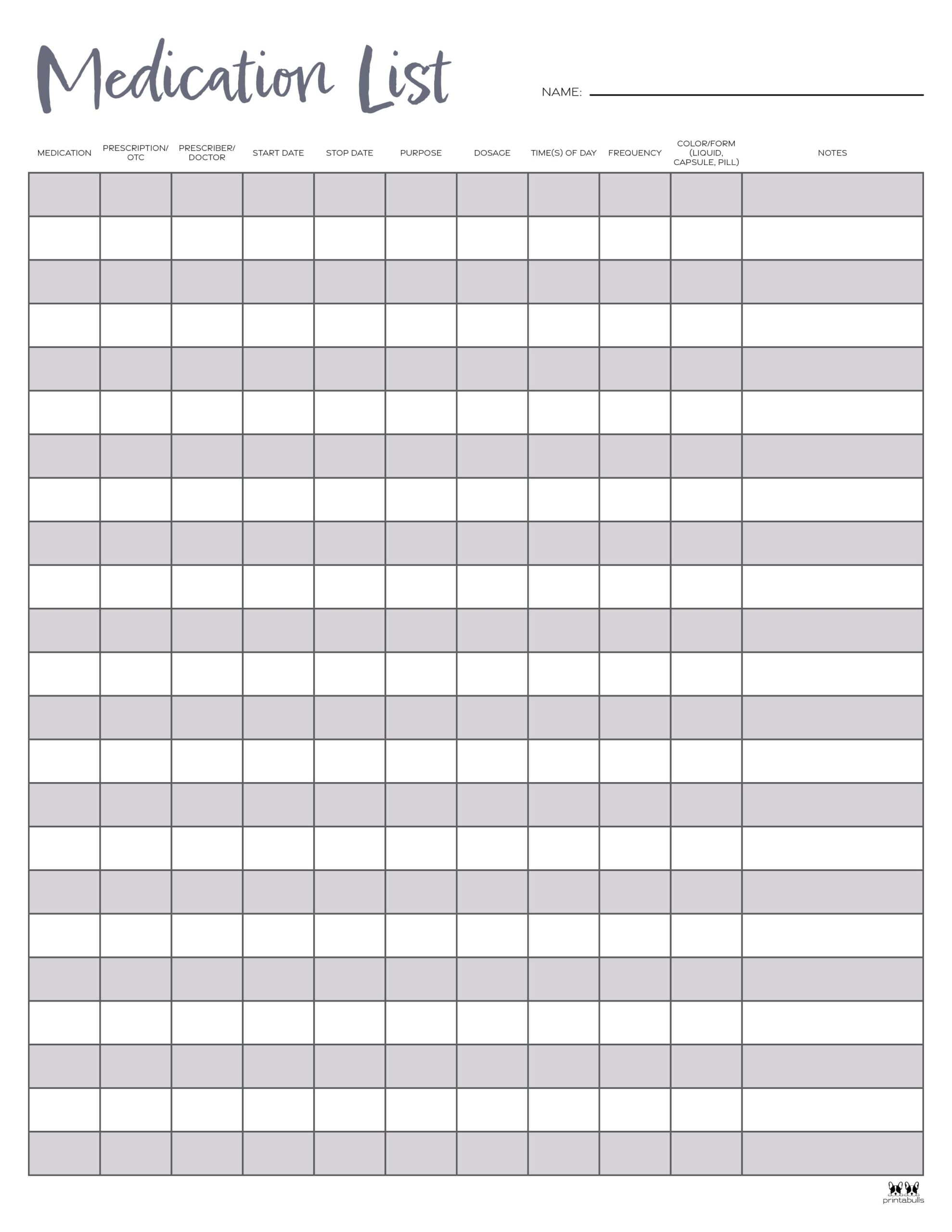 Medication List Templates - 25 FREE Printables | Printabulls