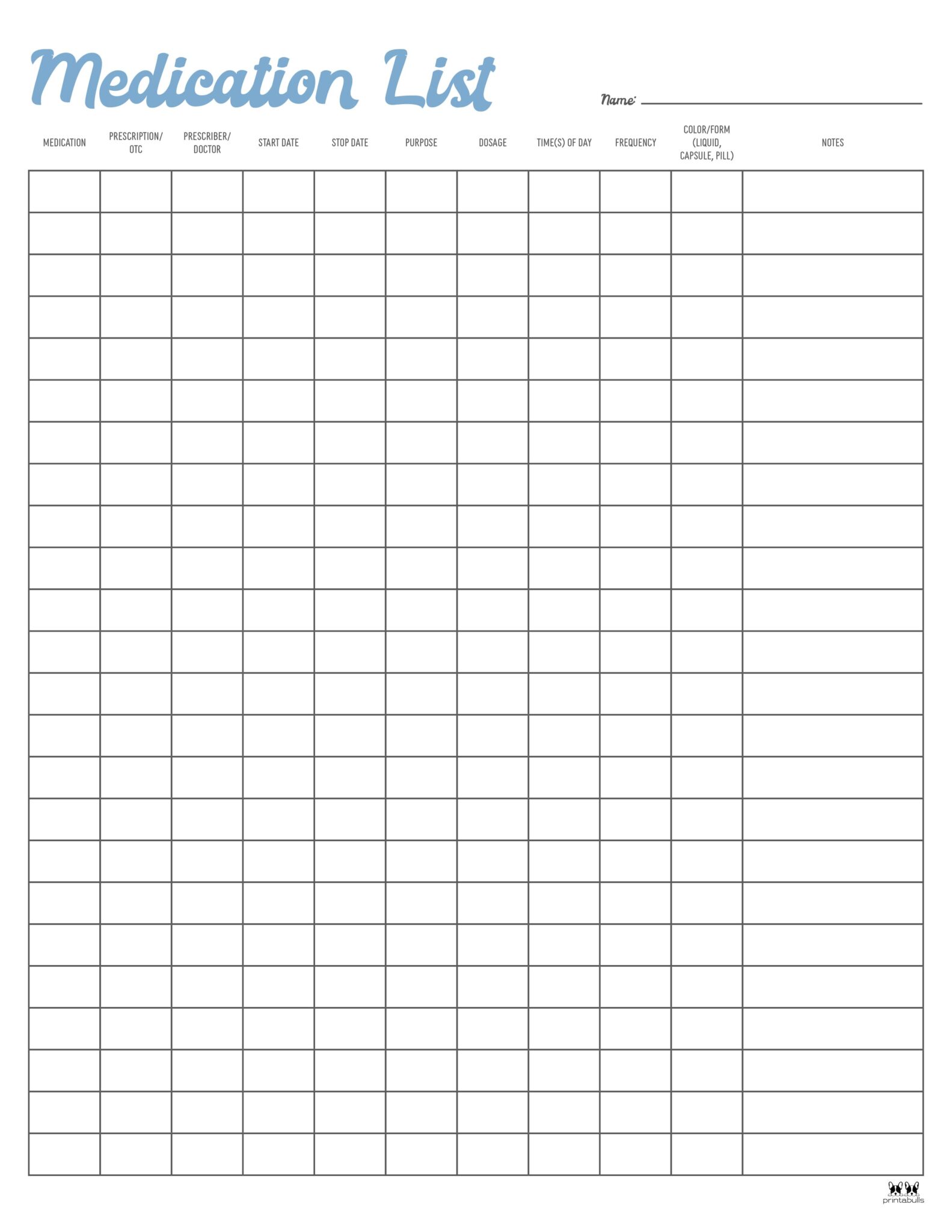 Medication List Templates - 25 FREE Printables | Printabulls